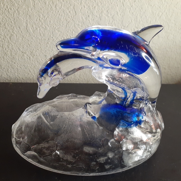 Art | Gorgeous Art Glass Dolphins Jumping On Wave 6 Sculpture | Poshmark